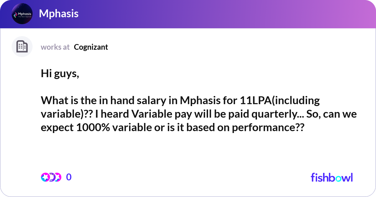 Hi guys, What is the in hand salary in Mphasis fo... | Fishbowl