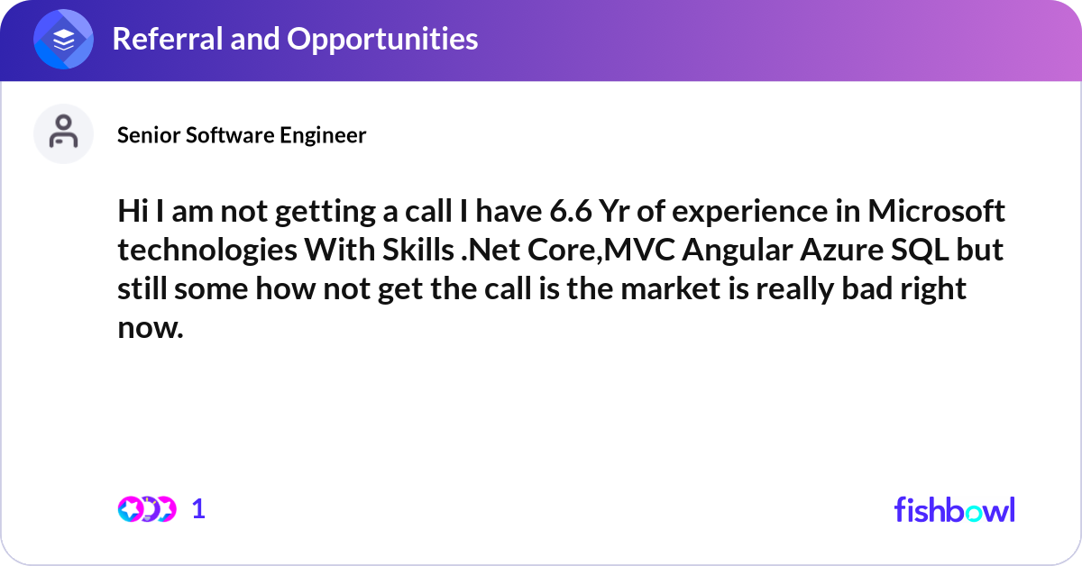 Hi I am not getting a call I have 6.6 Yr of experi... | Fishbowl