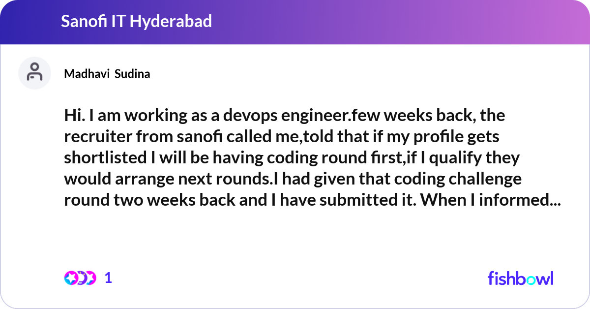 Hi. I am working as a devops engineer.few weeks ba... | Fishbowl