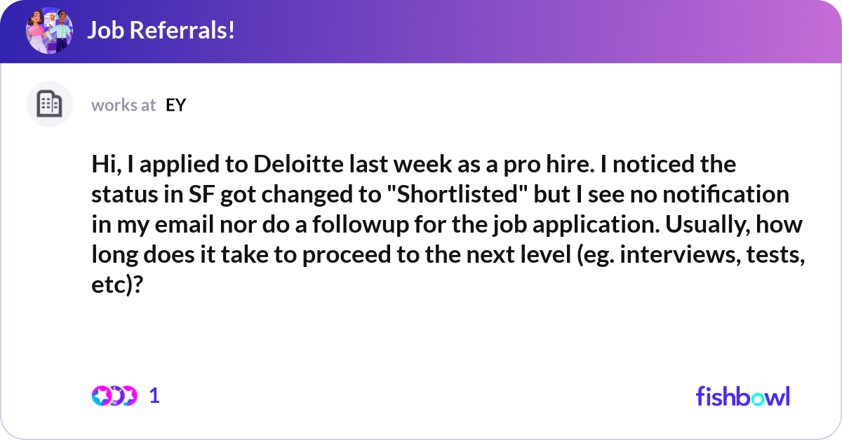 Hi, I applied to Deloitte last week as a pro hire.... | Fishbowl