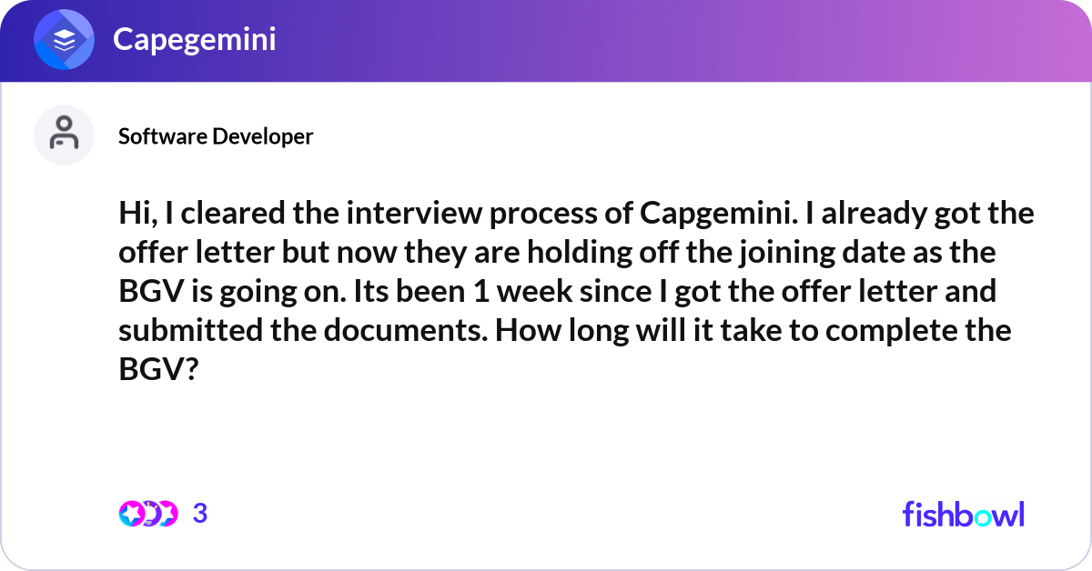 Hi, I cleared the interview process of Capgemini. ... | Fishbowl
