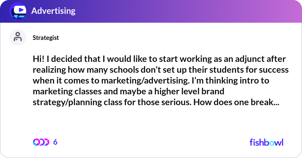 Hi! I decided that I would like to start working a... | Fishbowl
