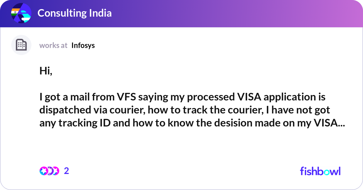 Hi, I got a mail from VFS saying my processed VIS... | Fishbowl