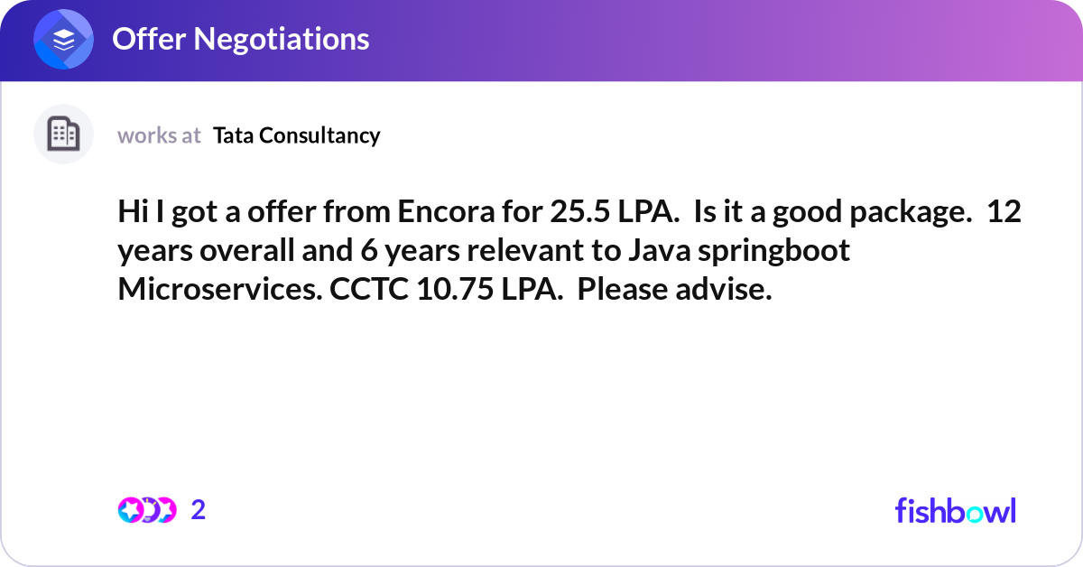 Hi I got a offer from Encora for 25.5 LPA. Is it ... | Fishbowl