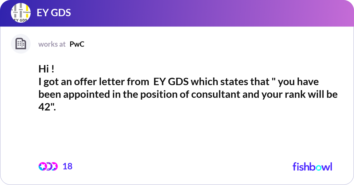 Hi ! I got an offer letter from EY GDS which stat... | Fishbowl