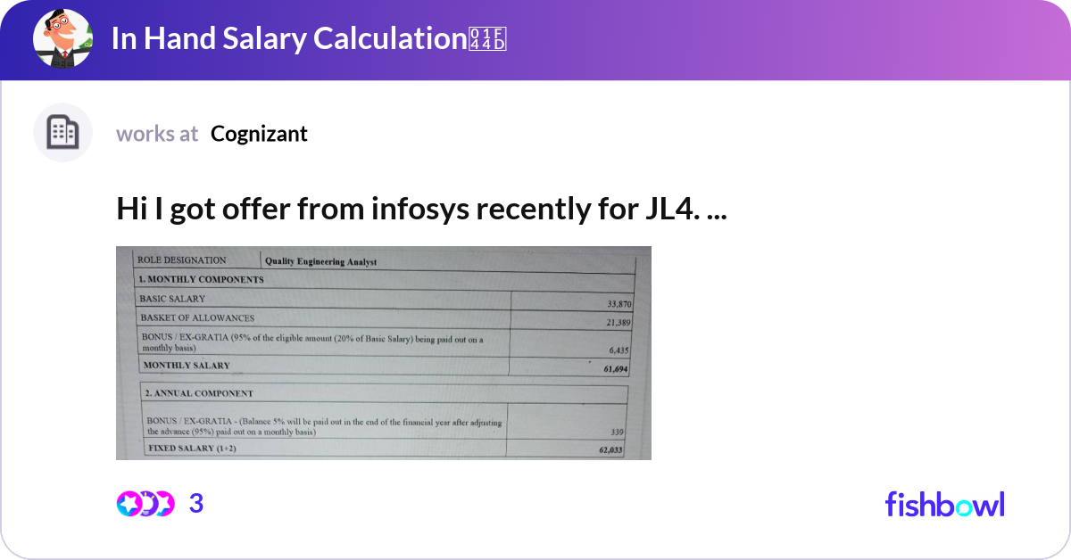 Hi I got offer from infosys recently for JL4. Inf... | Fishbowl
