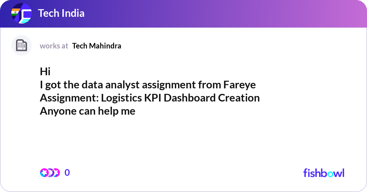 Hi I got the data analyst assignment from Fareye ... | Fishbowl
