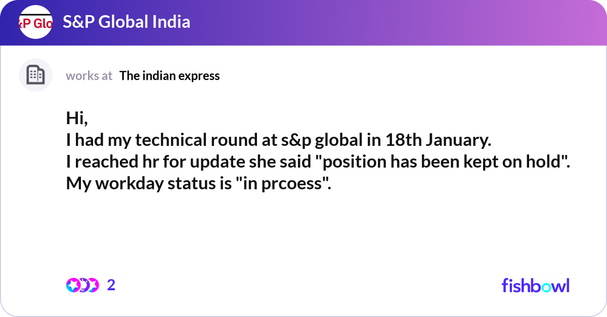 Hi, I had my technical round at s&p global in 18th... | Fishbowl