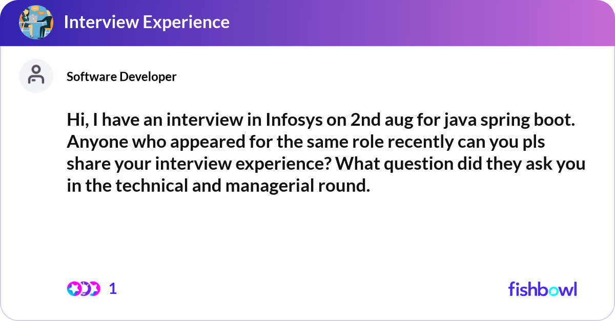 Hi, I have an interview in Infosys on 2nd aug for ... | Fishbowl