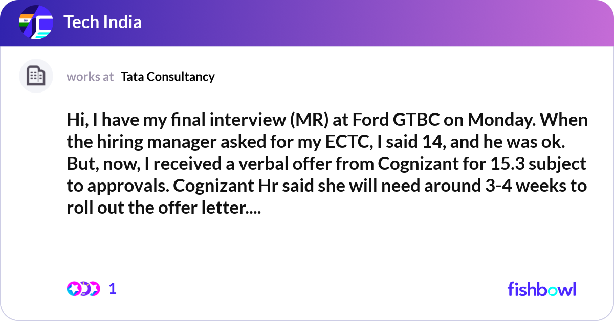 Hi, I have my final interview (MR) at Ford GTBC on... | Fishbowl