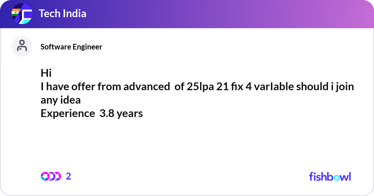 Hi I have offer from advanced of 25lpa 21 fix 4 ... | Fishbowl