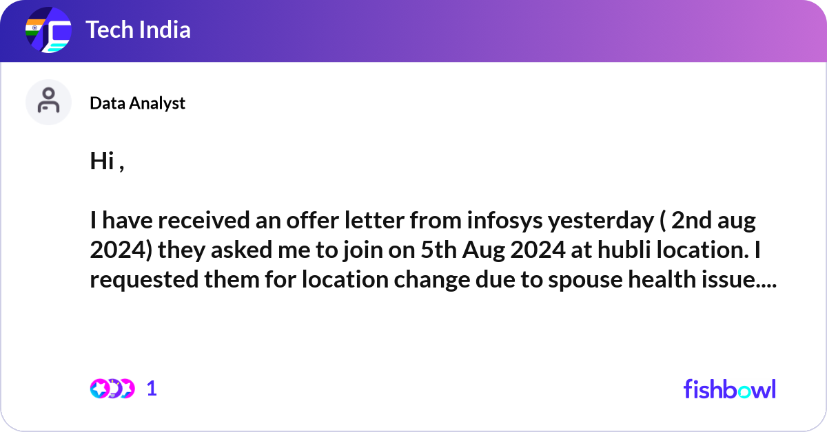 Hi , I have received an offer letter from inf... | Fishbowl