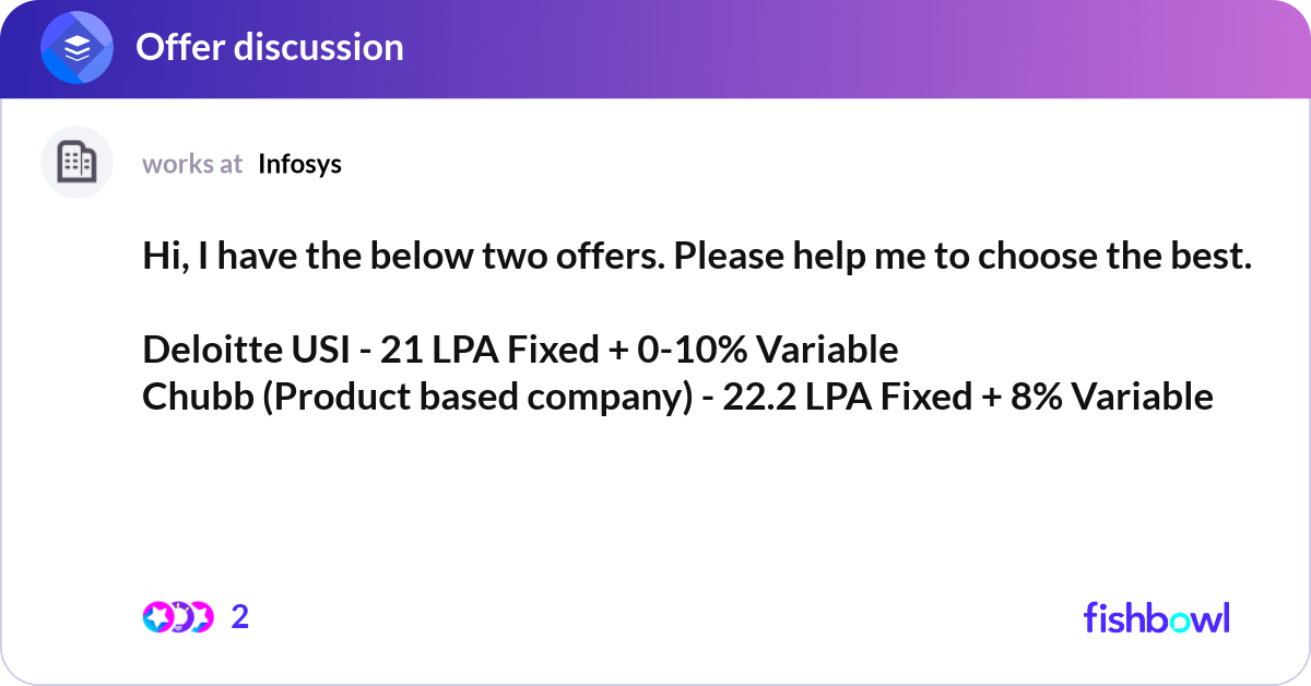 Hi, I have the below two offers. Please help me to... | Fishbowl