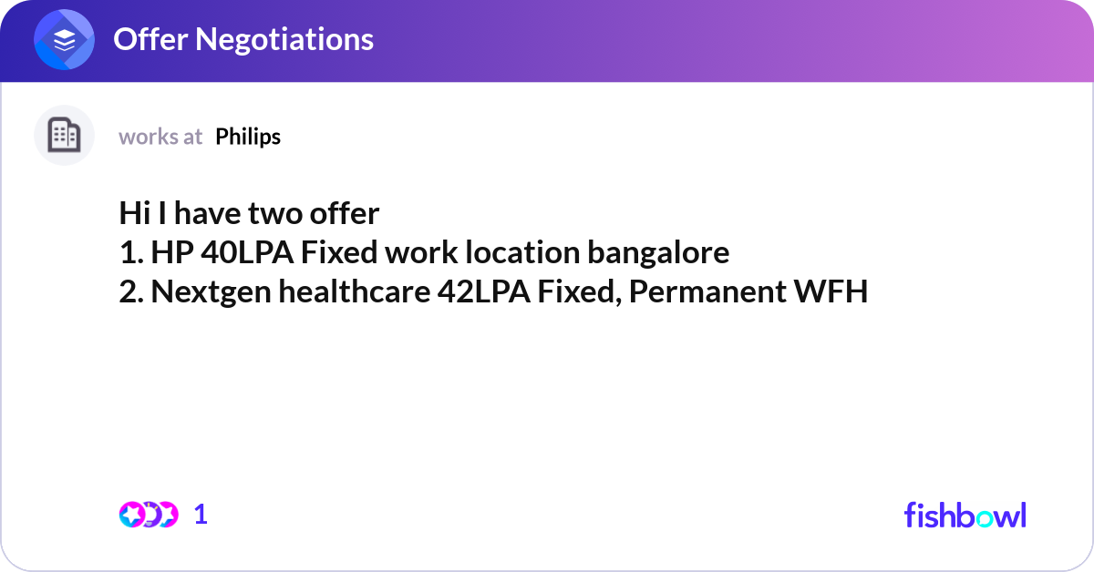 Hi I have two offer 1. HP 40LPA Fixed work locati... | Fishbowl