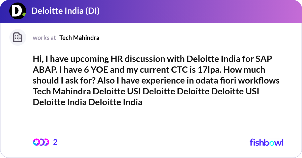 Hi, I have upcoming HR discussion with Deloitte In... | Fishbowl