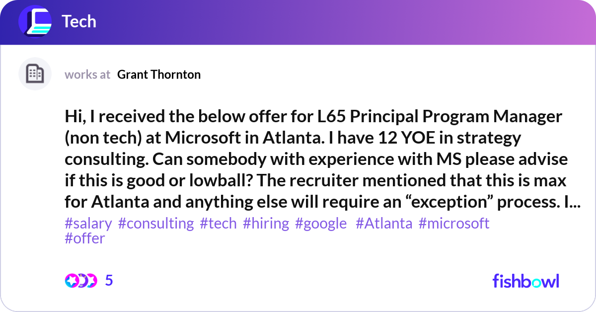 Hi, I received the below offer for L65 Principal P... | Fishbowl