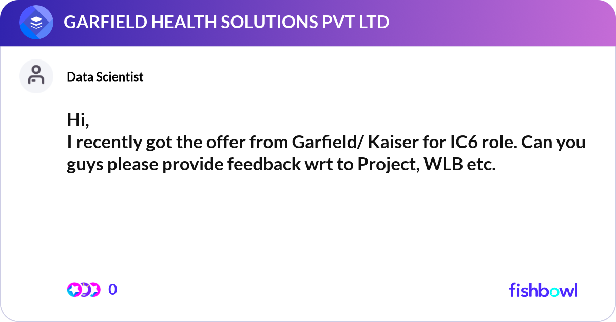 Hi, I recently got the offer from Garfield/ Kaiser... | Fishbowl