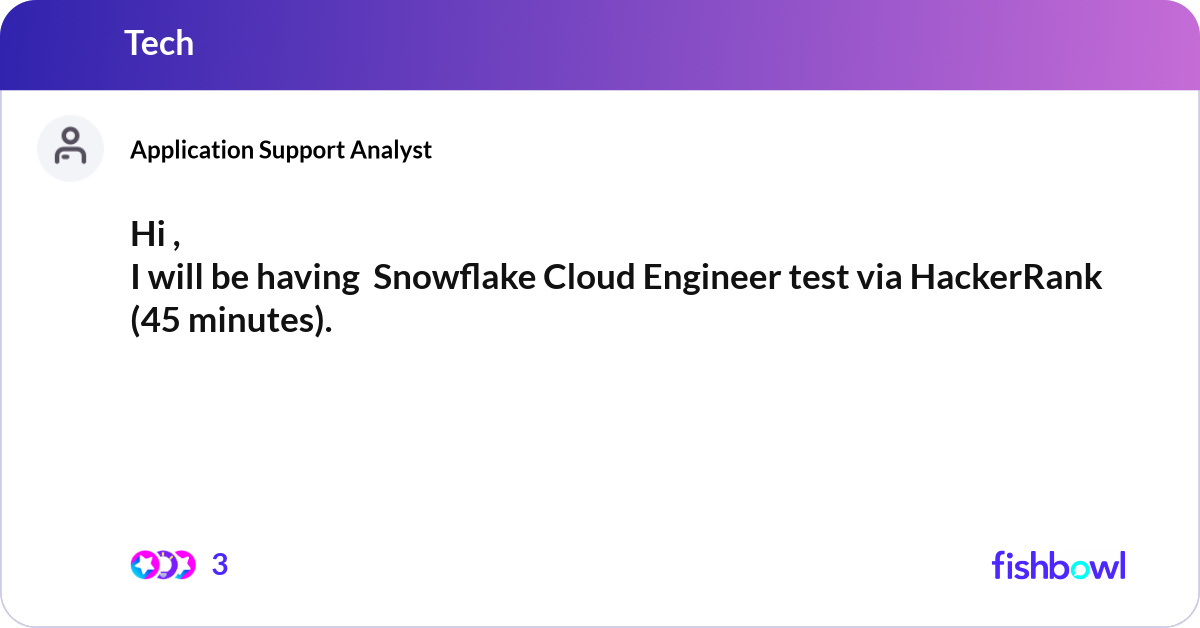 Hi , I will be having Snowflake Cloud Engineer... | Fishbowl