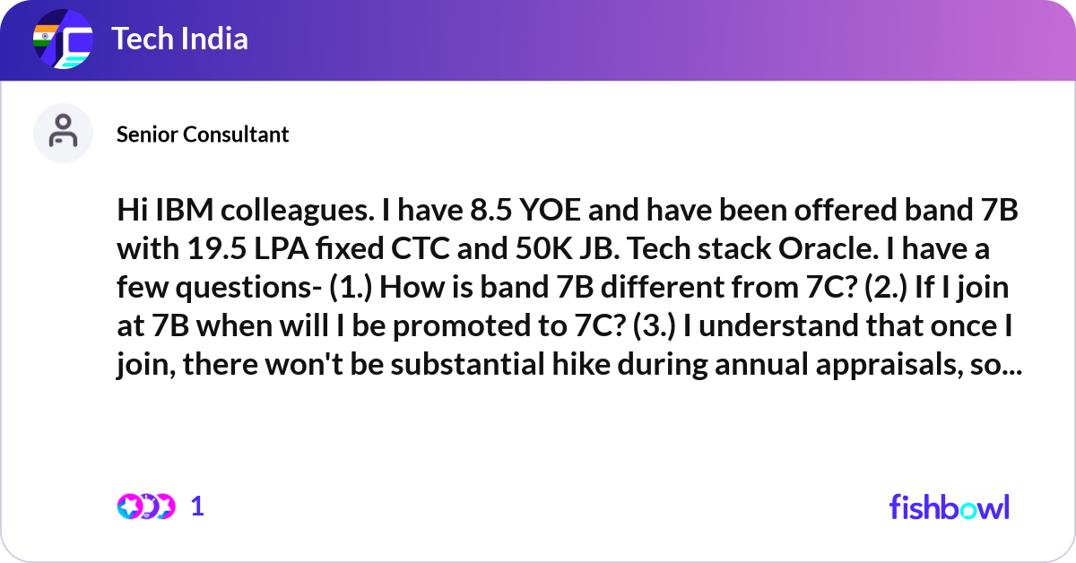 Hi IBM colleagues. I have 8.5 YOE and have been of... | Fishbowl