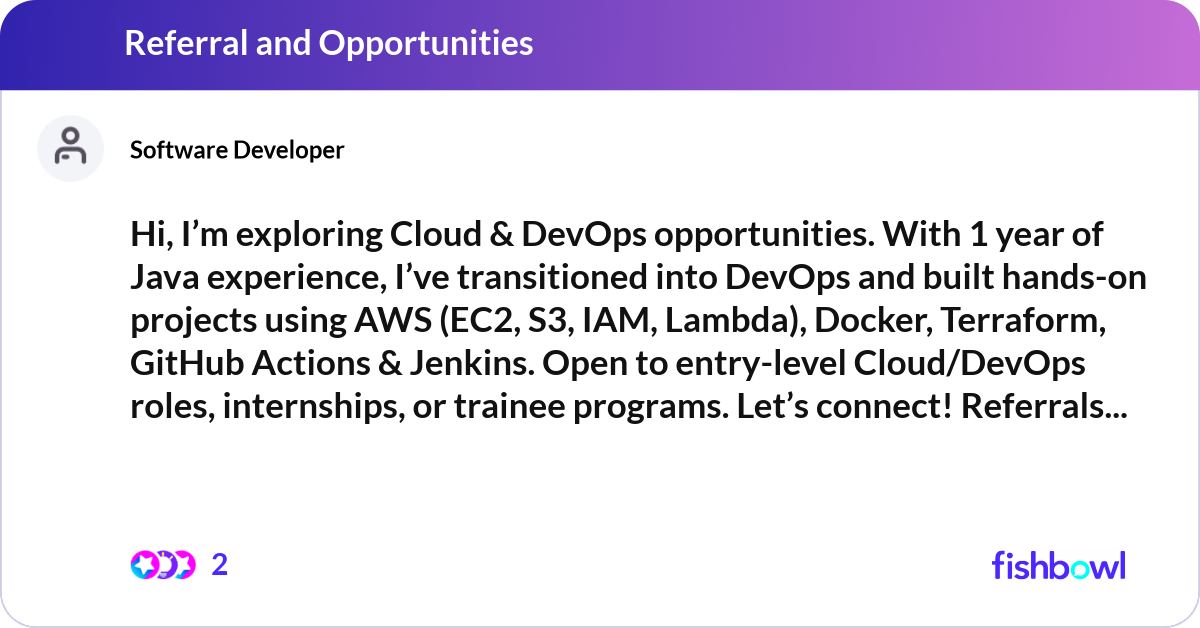 Hi, I’m exploring Cloud & DevOps opportunities. Wi... | Fishbowl