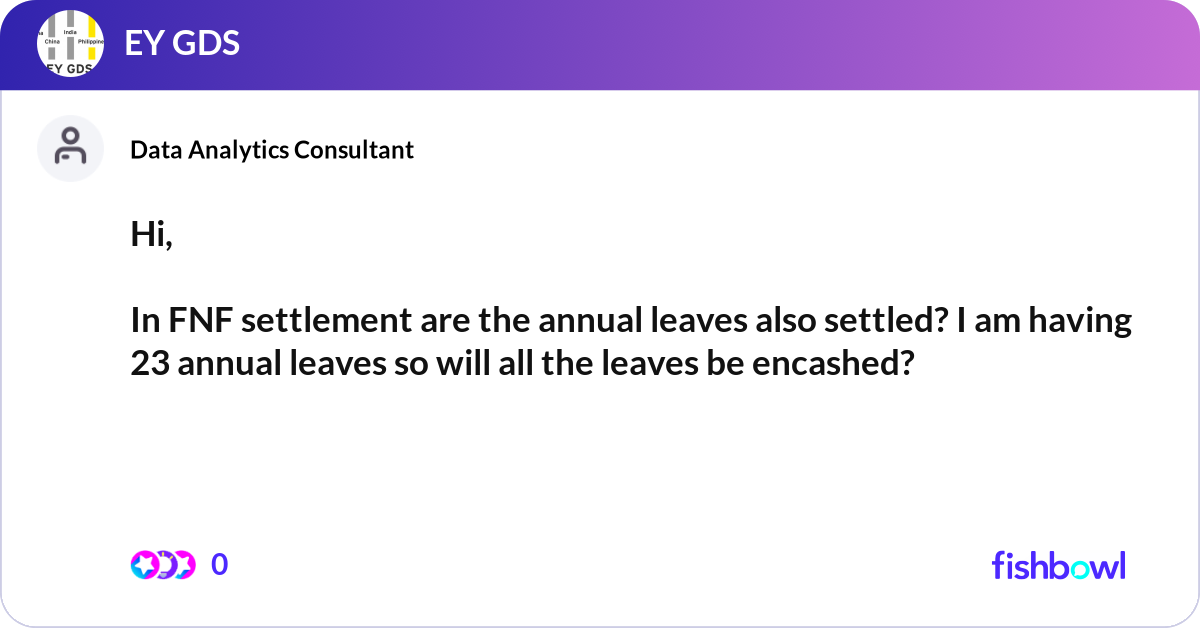 Hi, In FNF settlement are the annual leaves also ... | Fishbowl