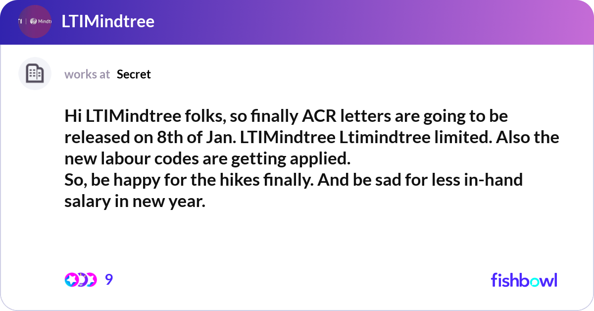 Hi LTIMindtree folks, so finally ACR letters are g... | Fishbowl