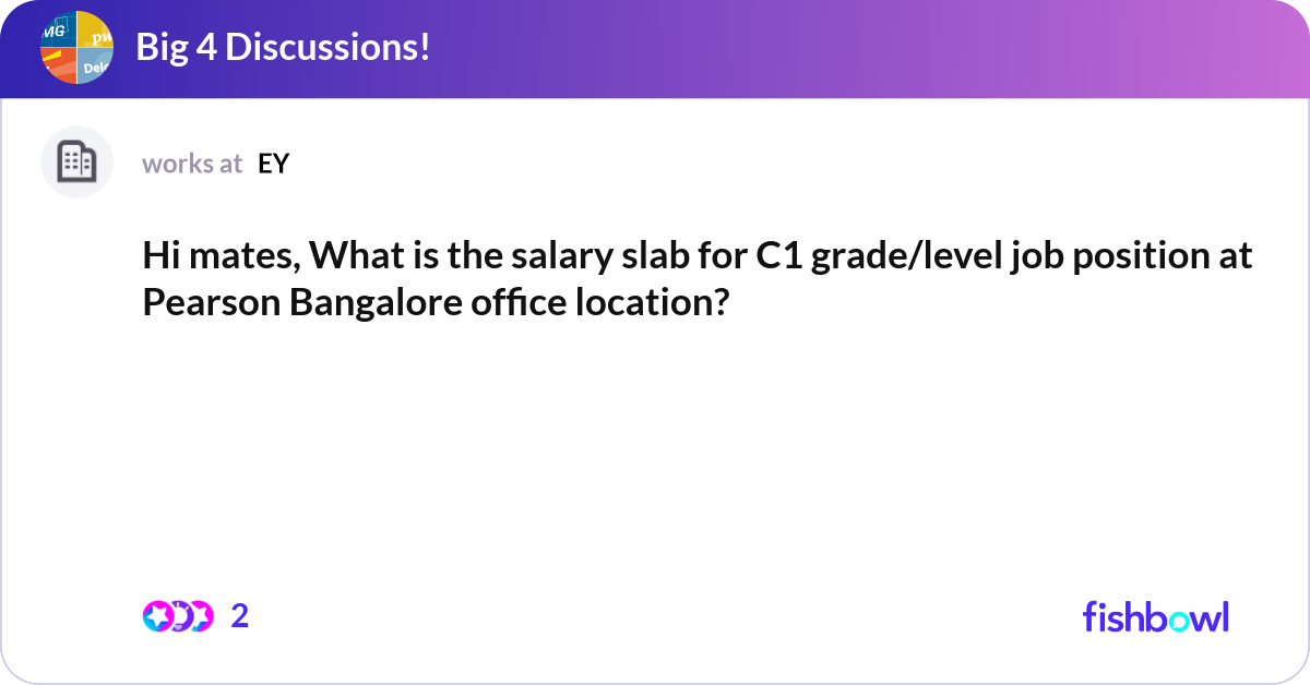 Hi mates, What is the salary slab for C1 grade/lev... | Fishbowl