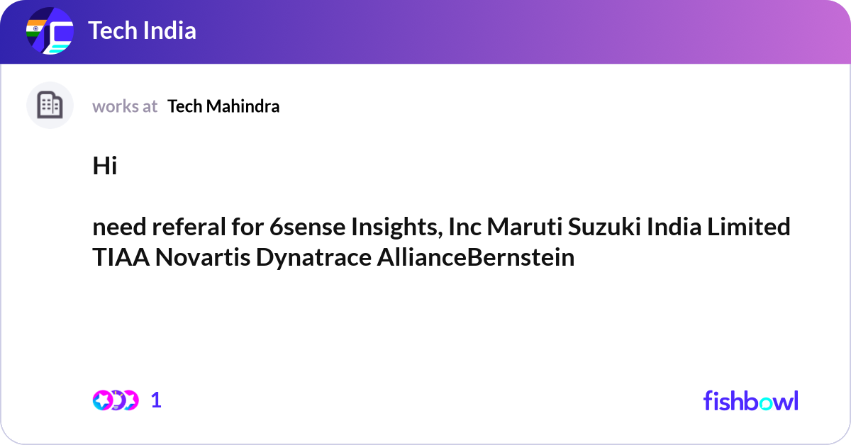 Hi need referal for 6sense Insights, Inc Maruti ... | Fishbowl