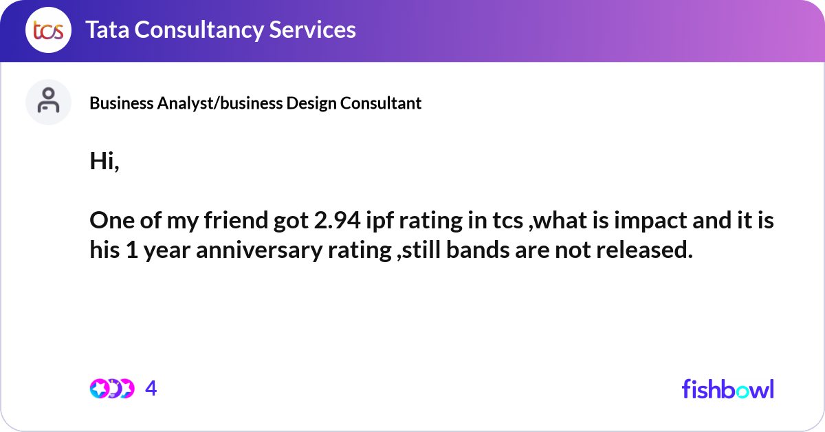 Hi, One of my friend got 2.94 ipf rating in tcs ,... | Fishbowl