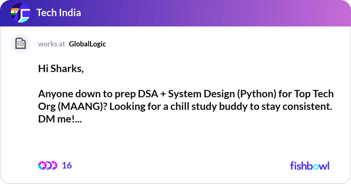 Hi Sharks, Anyone down to prep DSA + System Desig... | Fishbowl