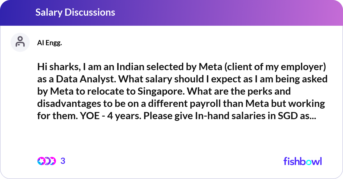 Hi sharks, I am an Indian selected by Meta (client... | Fishbowl