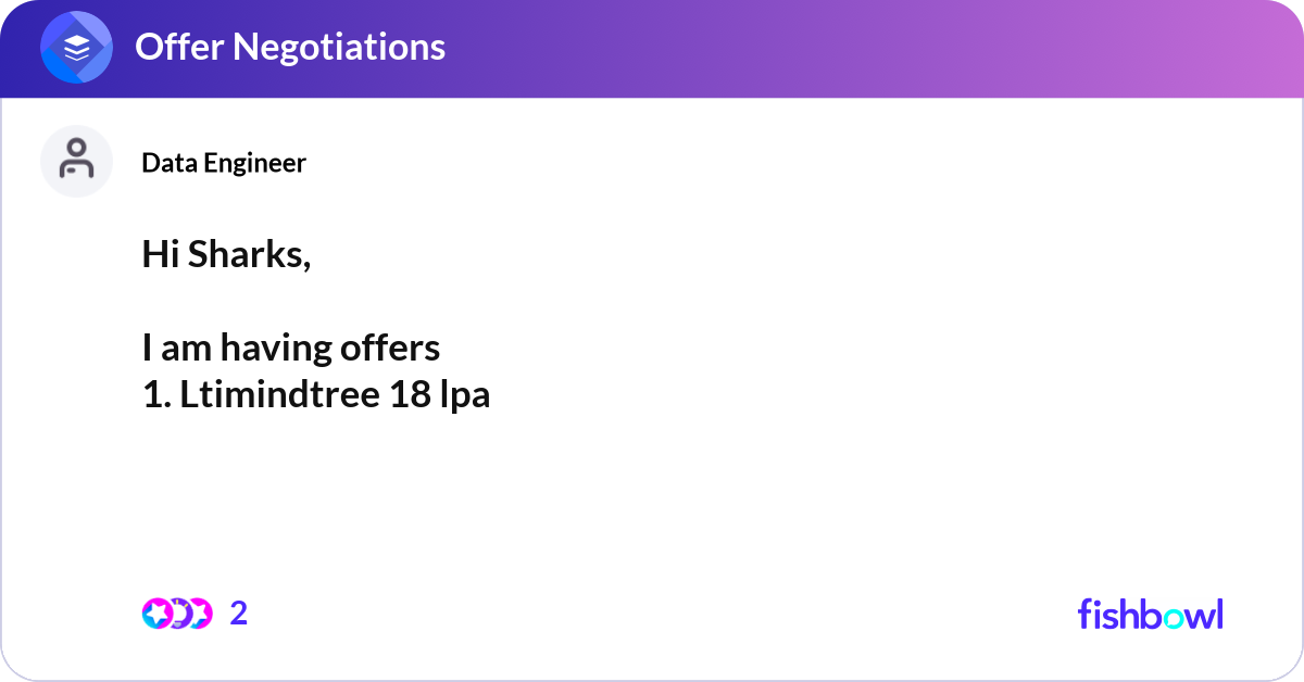 Hi Sharks, I am having offers 1. Ltimindtree 18 l... | Fishbowl