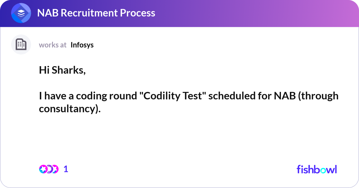 Hi Sharks, I have a coding round "Codility Test" ... | Fishbowl