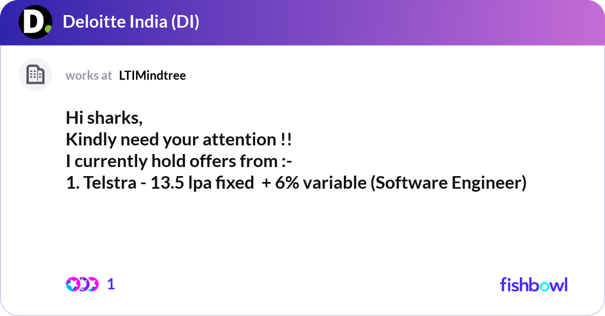 Hi sharks, Kindly need your attention !! I current... | Fishbowl