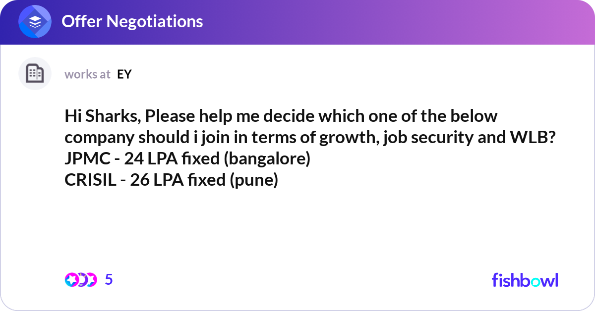 Hi Sharks, Please help me decide which one of the ... | Fishbowl