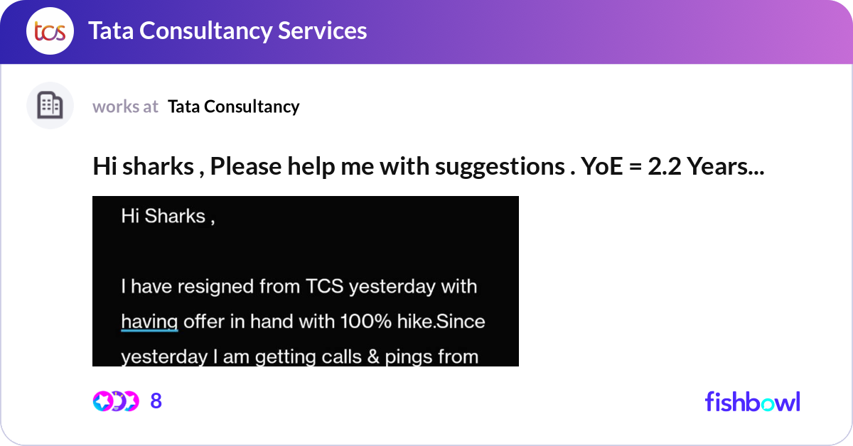 Hi sharks , Please help me with suggestions . YoE ... | Fishbowl
