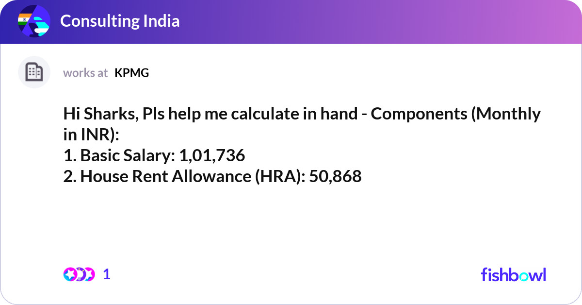 Hi Sharks, Pls help me calculate in hand - Compone... | Fishbowl