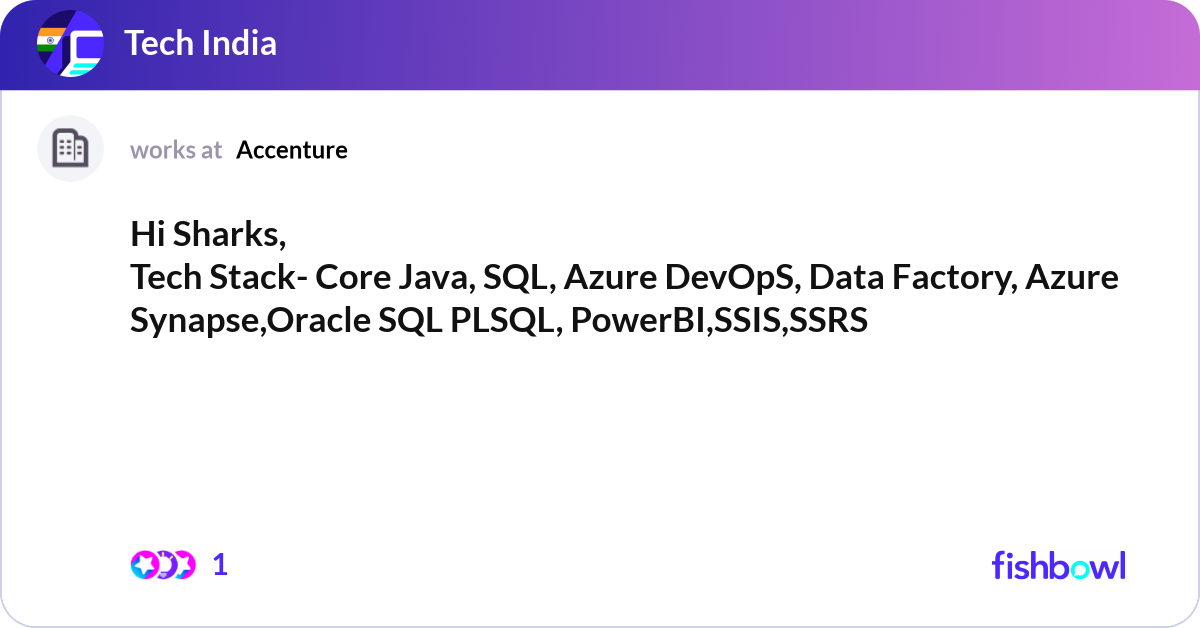 Hi Sharks, Tech Stack- Core Java, SQL, Azure DevO... | Fishbowl