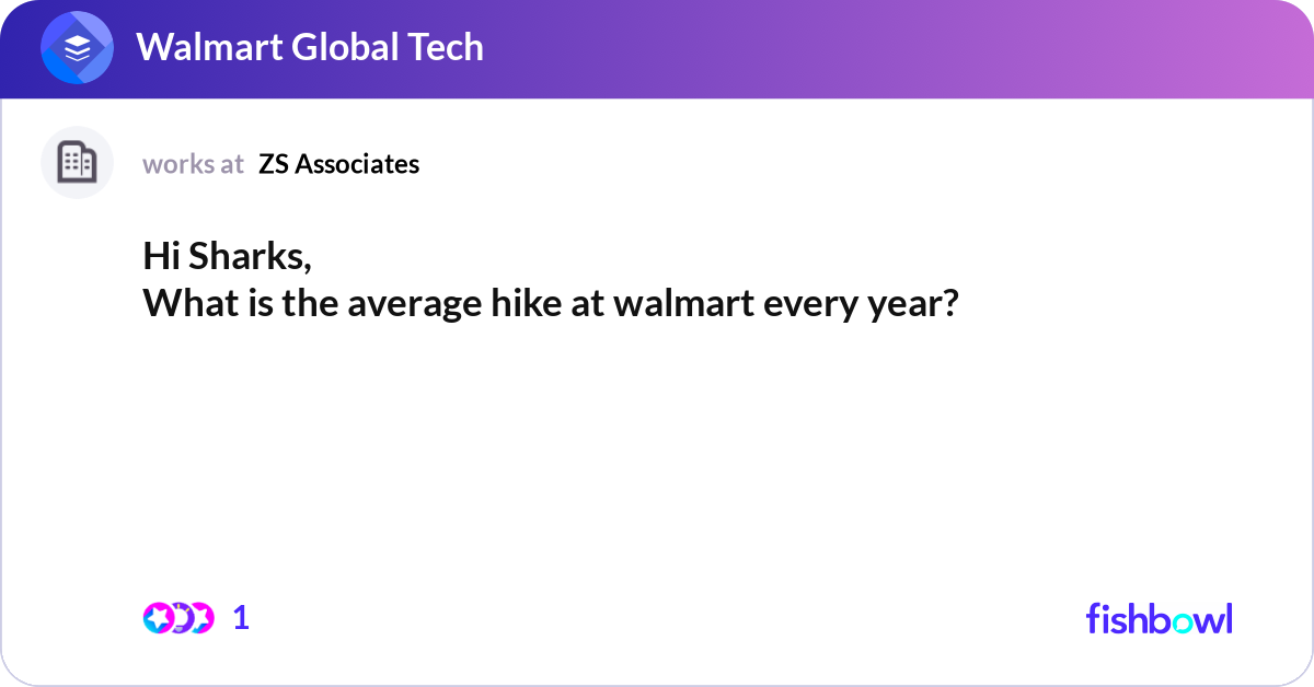 Hi Sharks, What is the average hike at walmart eve... | Fishbowl