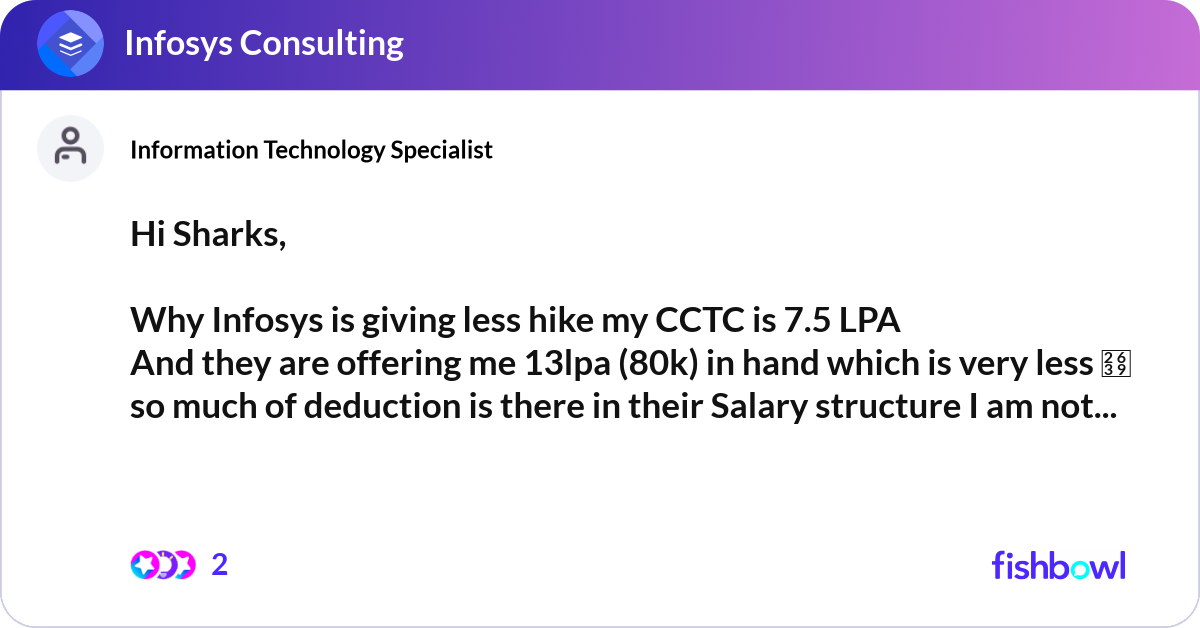 Hi Sharks, Why Infosys is giving less hike my CCT... | Fishbowl