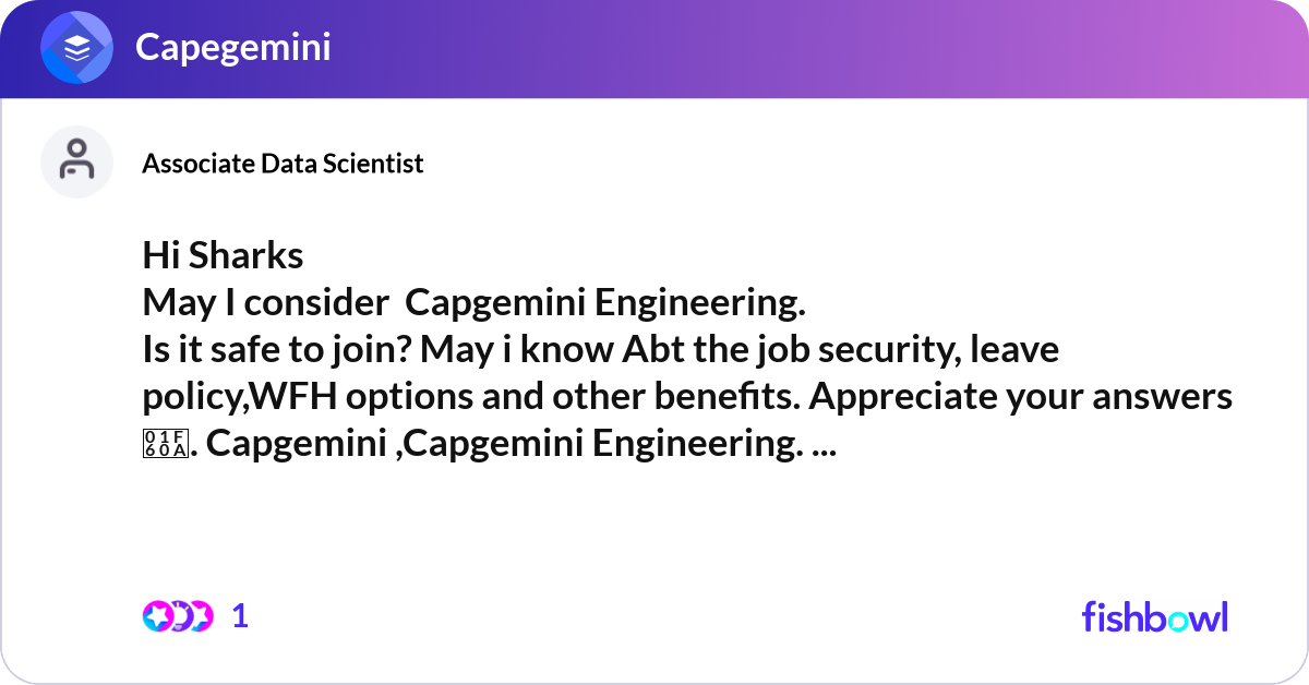 Hi Sharks May I consider Capgemini Engineering. ... | Fishbowl