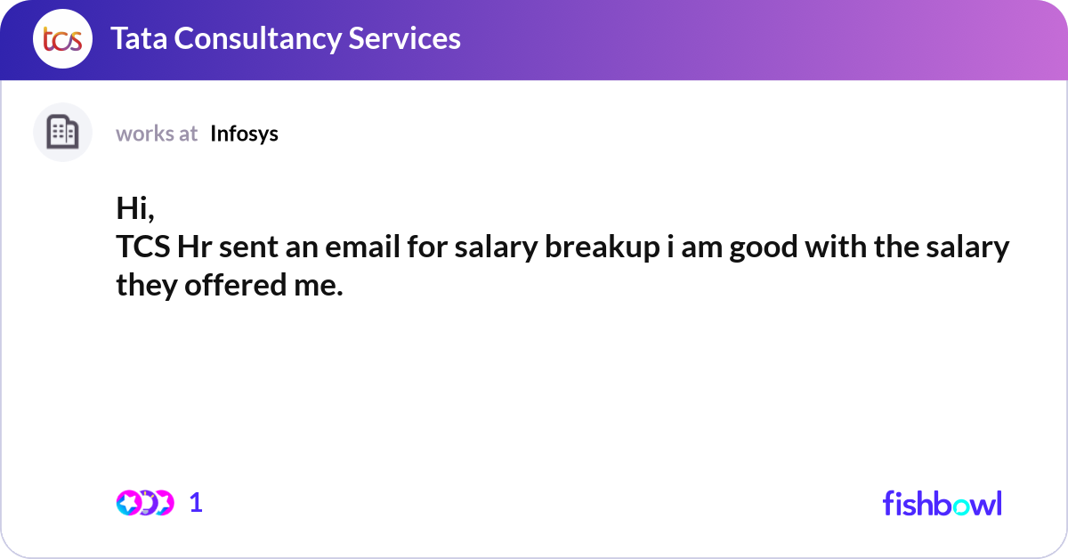 Hi, TCS Hr sent an email for salary breakup i am ... | Fishbowl
