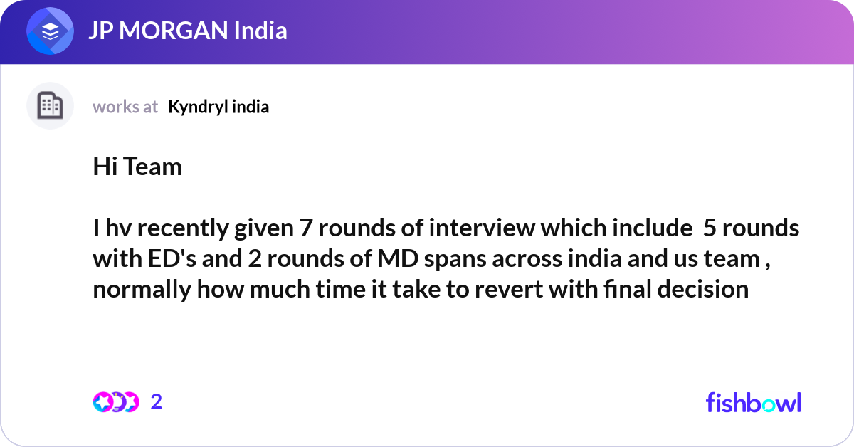 Hi Team I hv recently given 7 rounds of intervie... | Fishbowl