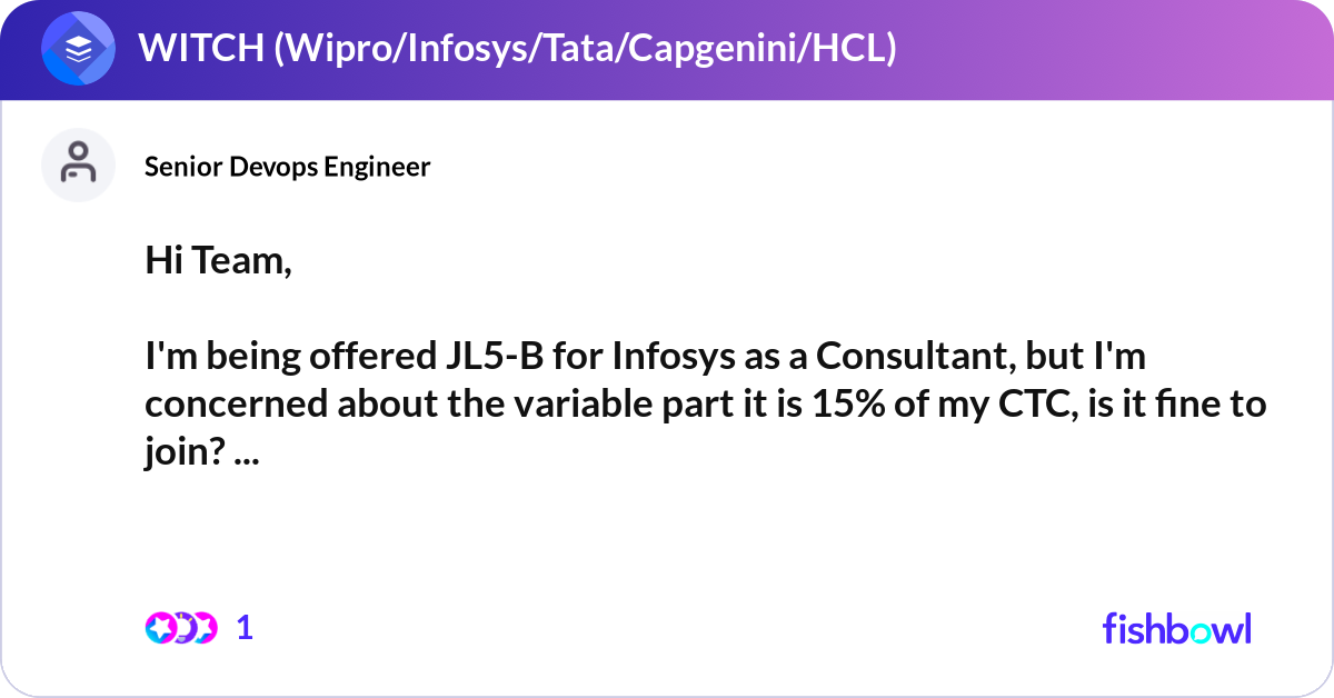 Hi Team, I'm being offered JL5-B for Infosys as ... | Fishbowl
