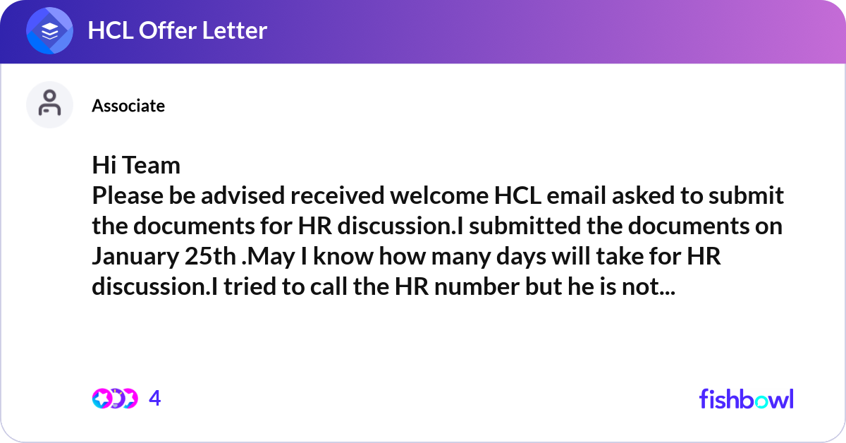 Hi Team Please be advised received welcome HCL ema... | Fishbowl