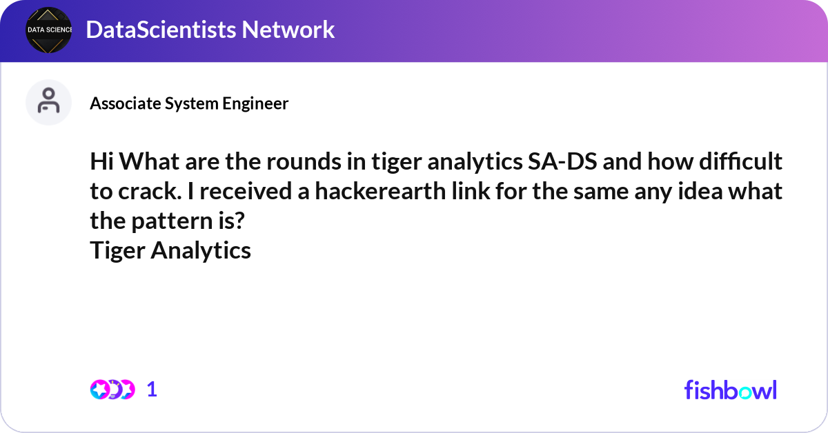 Hi What are the rounds in tiger analytics SA-DS an... | Fishbowl