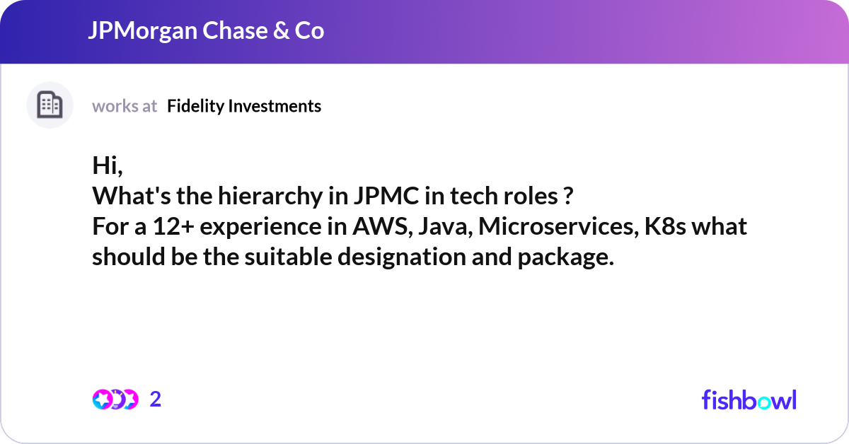 Hi, What's the hierarchy in JPMC in tech roles ? ... | Fishbowl