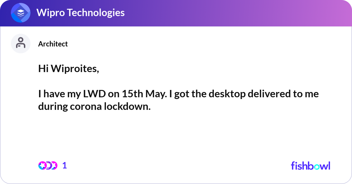 Hi Wiproites, I have my LWD on 15th May. I got th... | Fishbowl