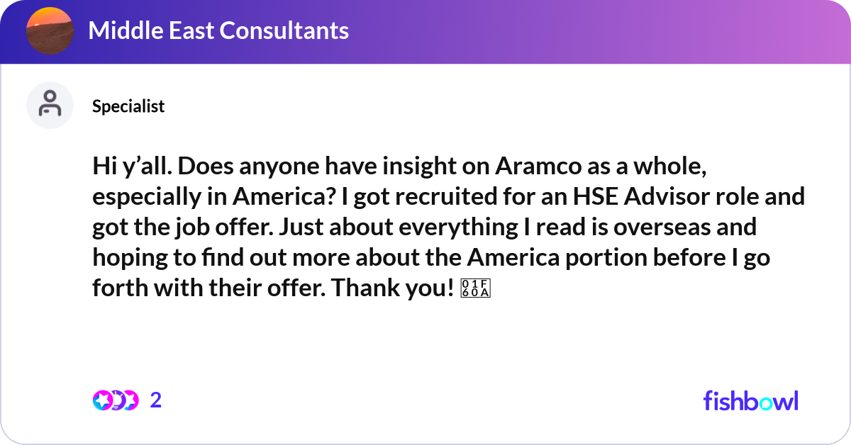 Hi y’all. Does anyone have insight on Aramco as a ... | Fishbowl