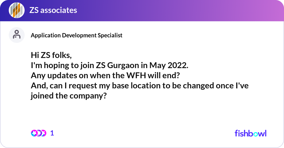 Hi ZS folks, I'm hoping to join ZS Gurgaon in May ... | Fishbowl